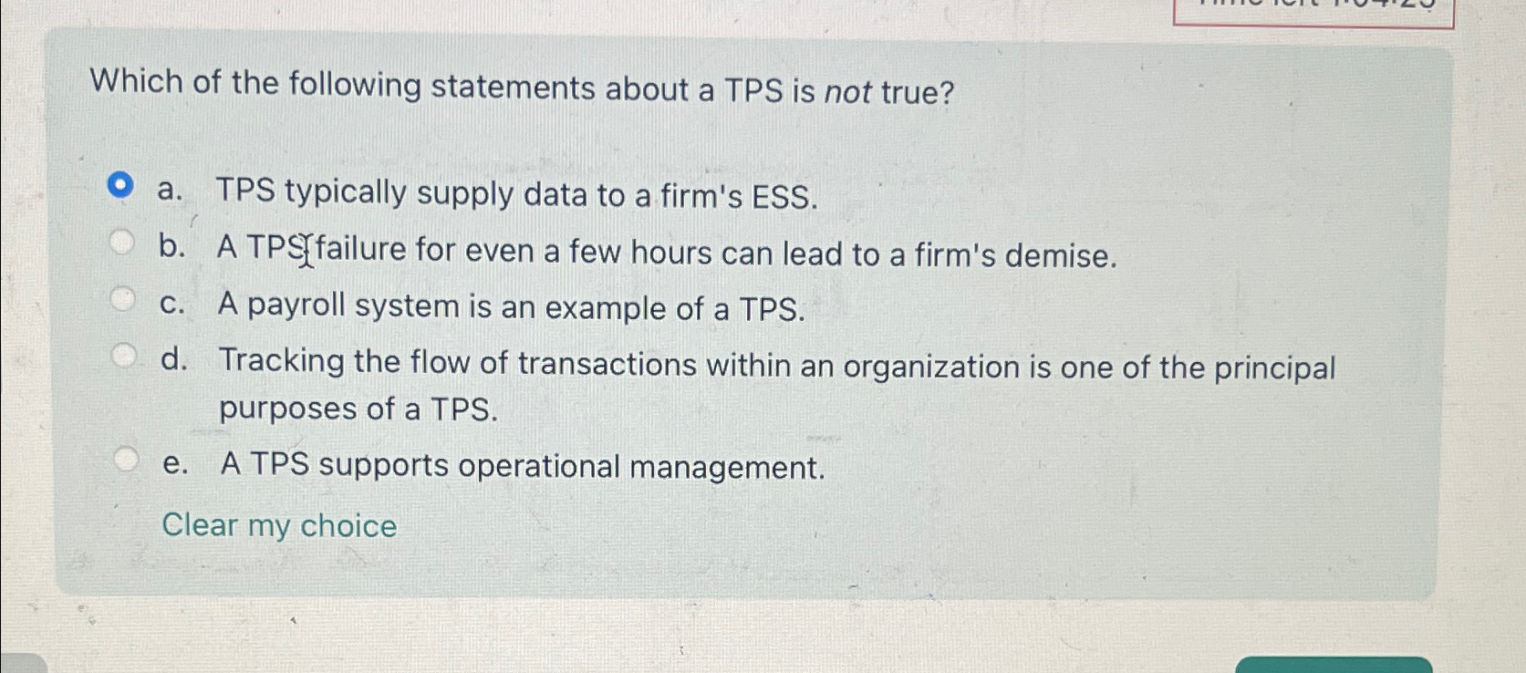 Solved Which of the following statements about a TPS is not | Chegg.com