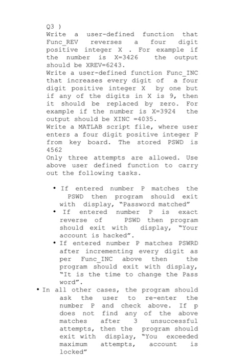 Solved Q3 ) Write a user-defined function that Func_REV | Chegg.com