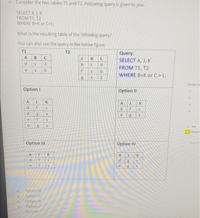 Solved 4. Consider the two tables T1 and T2. Following query | Chegg.com
