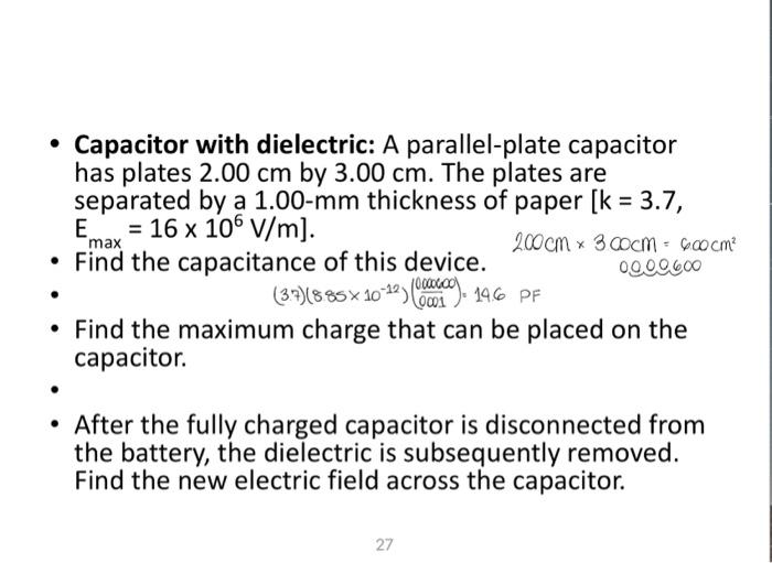 Solved - Capacitor with dielectric: A parallel-plate | Chegg.com