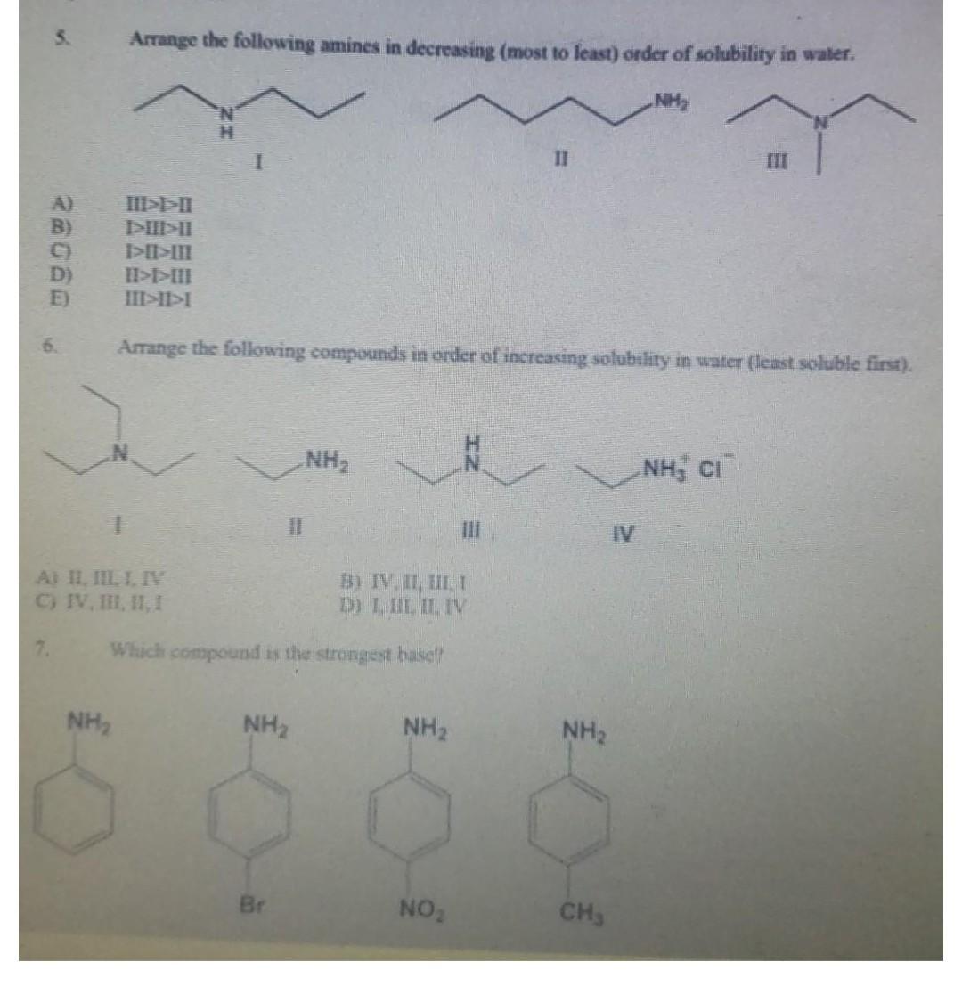 Solved Arrange the following amines in decreasing (most to | Chegg.com