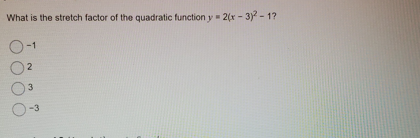 Solved What is the stretch factor of the quadratic function | Chegg.com