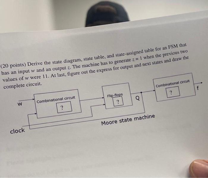 Solved (20 points) Derive the state diagram, state table, | Chegg.com