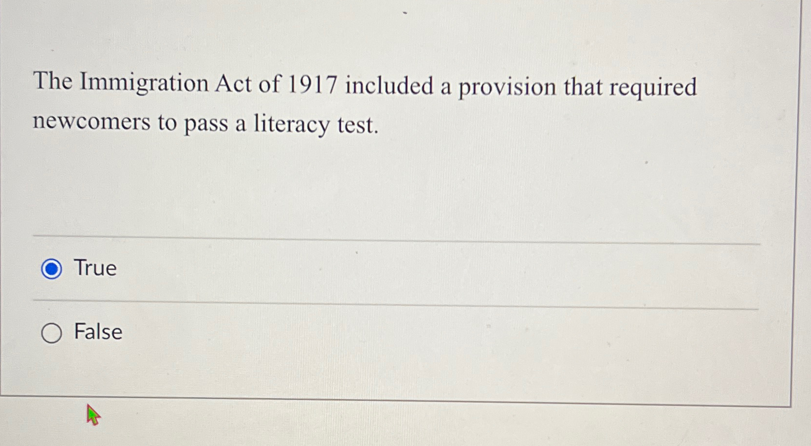 Solved The Immigration Act of 1917 ﻿included a provision | Chegg.com
