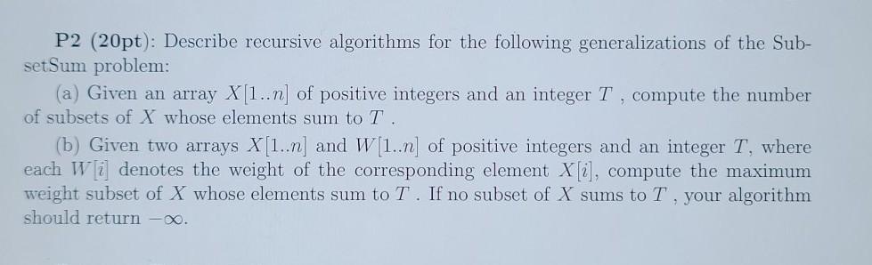 Solved P2 (20pt): Describe recursive algorithms for the | Chegg.com