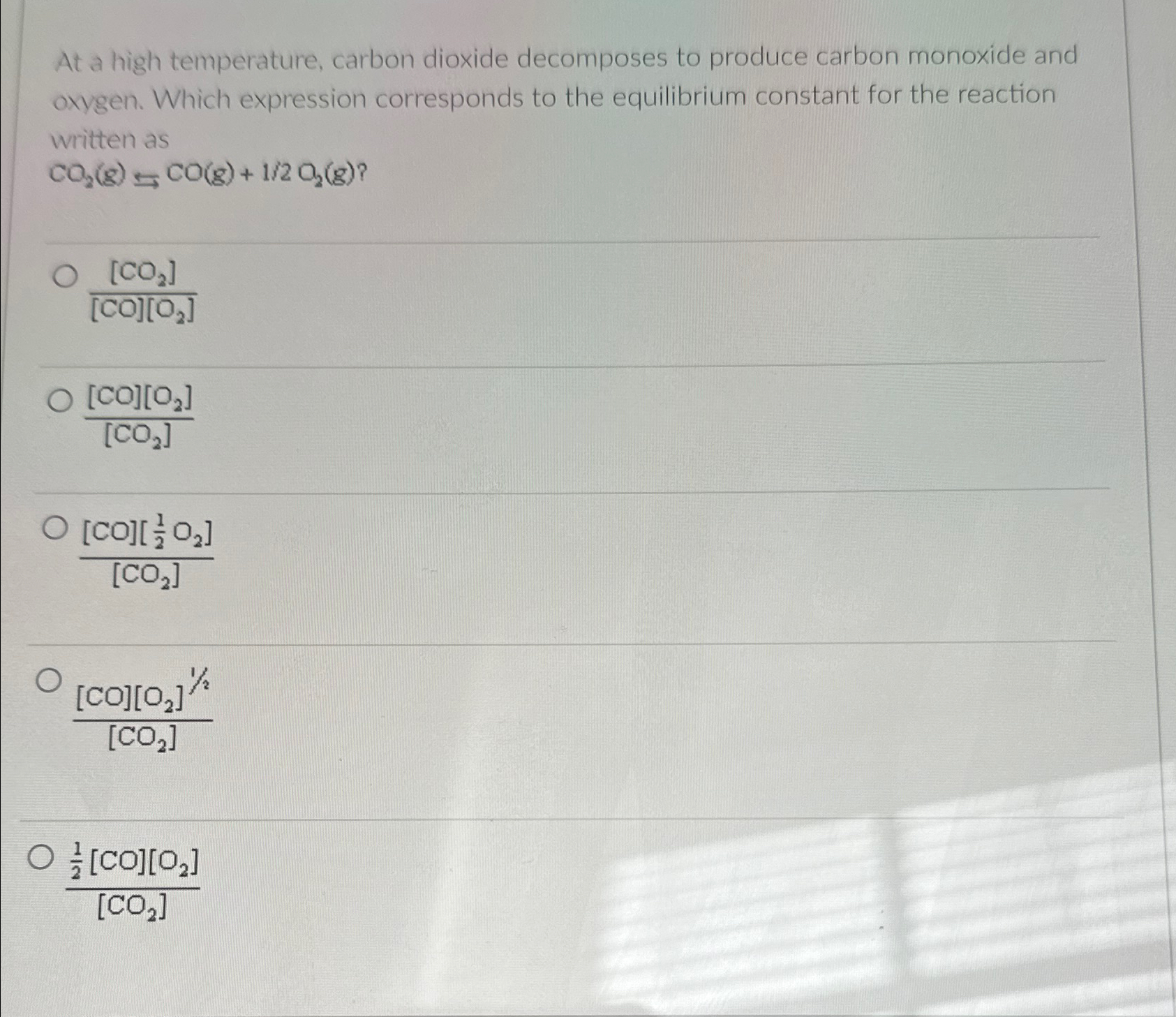 Solved At a high temperature, carbon dioxide decomposes to | Chegg.com