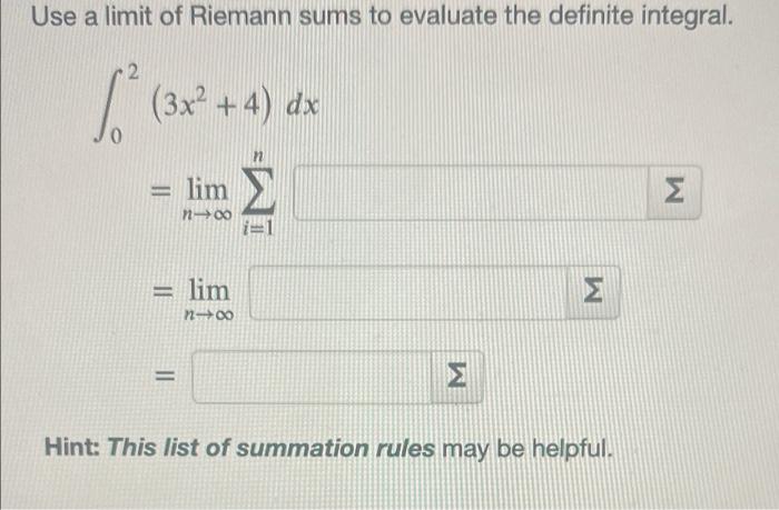 Solved Use a limit of Riemann sums to evaluate the definite | Chegg.com