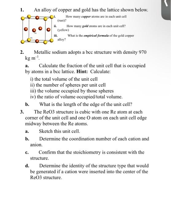 Solved 1. An alloy of copper and gold has the lattice shown | Chegg.com