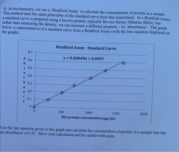 Solved 3) In biochemistry, we use a 'Bradford Assay' to | Chegg.com