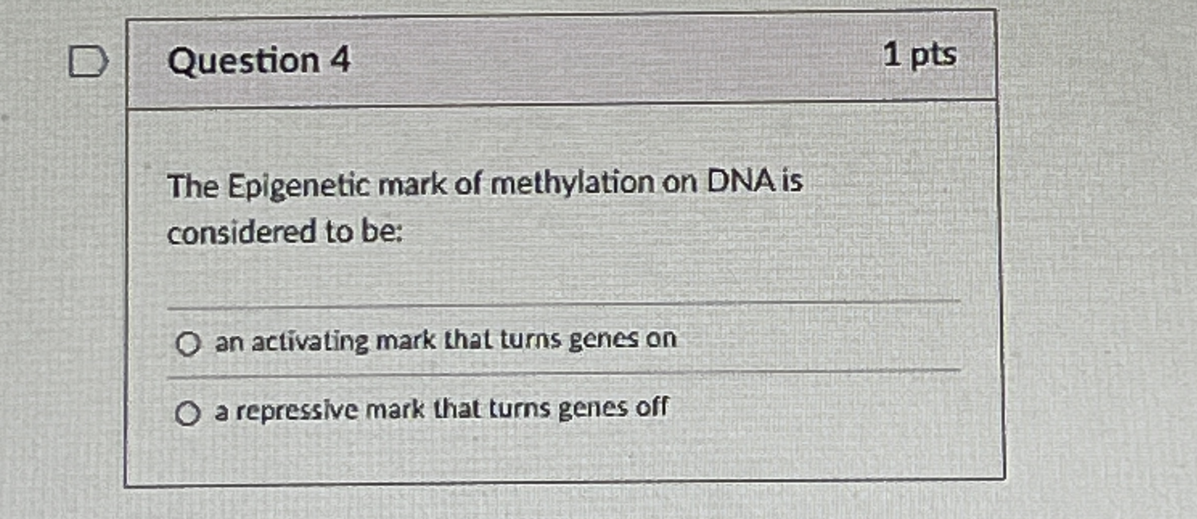 Solved Question 41 ﻿ptsThe Epigenetic mark of methylation on | Chegg.com