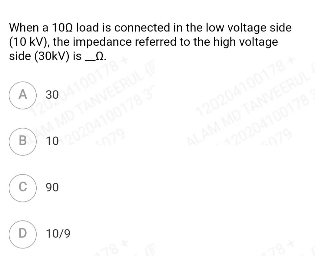 Solved When a 10Ω load is connected in the low voltage side | Chegg.com
