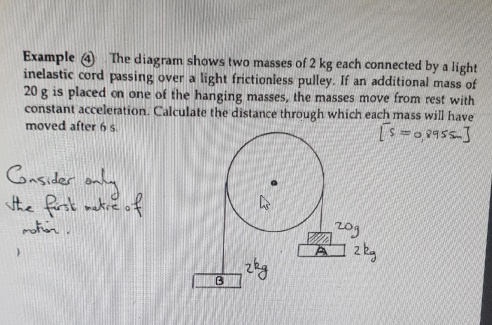 Solved Example (4). The diagram shows two masses of 2 kg | Chegg.com