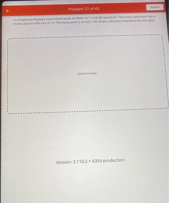 Solved A compound displays a prominent peak at 3400 cm−1 in | Chegg.com