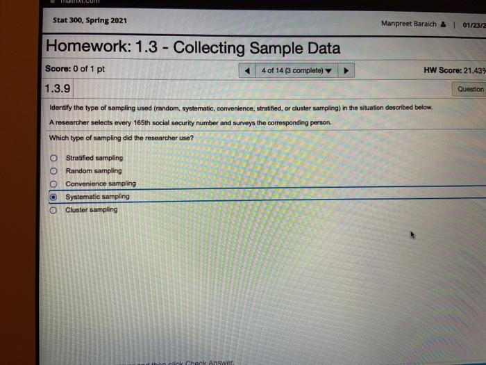 Solved Stat 300, Spring 2021 Manpreet Baraich & 01/23/2 | Chegg.com