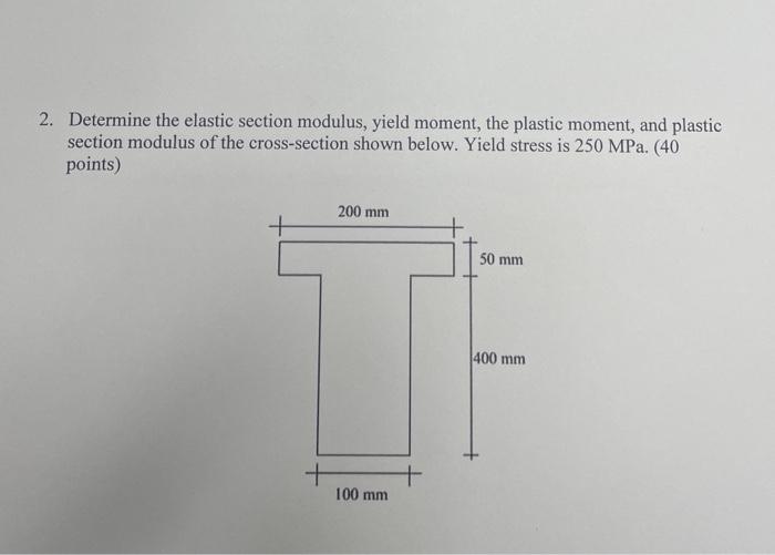 Solved 2. Determine the elastic section modulus, yield | Chegg.com