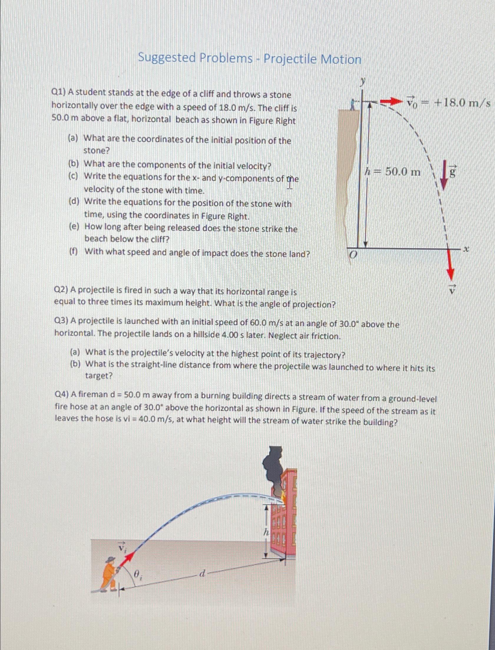 Solved Suggested Problems - ﻿Projectile MotionQ1) ﻿A student | Chegg.com