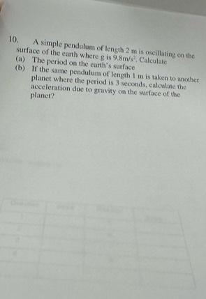 Solved 10. A simple pendulum of length 2 m is oscillating on | Chegg.com