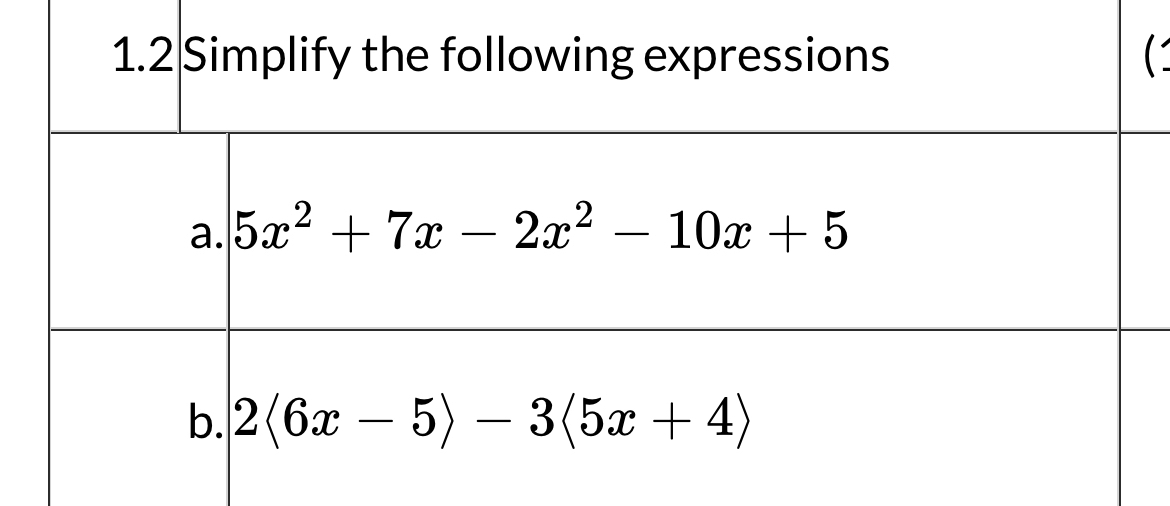 Solved 1.2 ﻿Simplify the following | Chegg.com