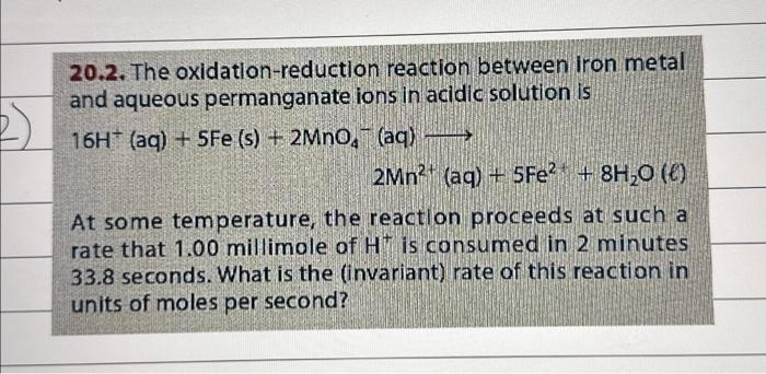 Solved 20.2. The oxidation-reduction reaction between iron | Chegg.com