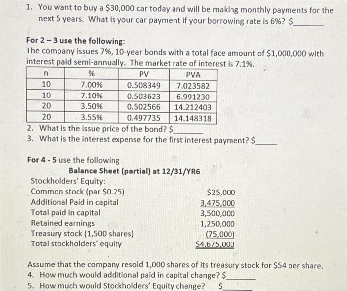 Solved 1. You want to buy a $30,000 car today and will be | Chegg.com