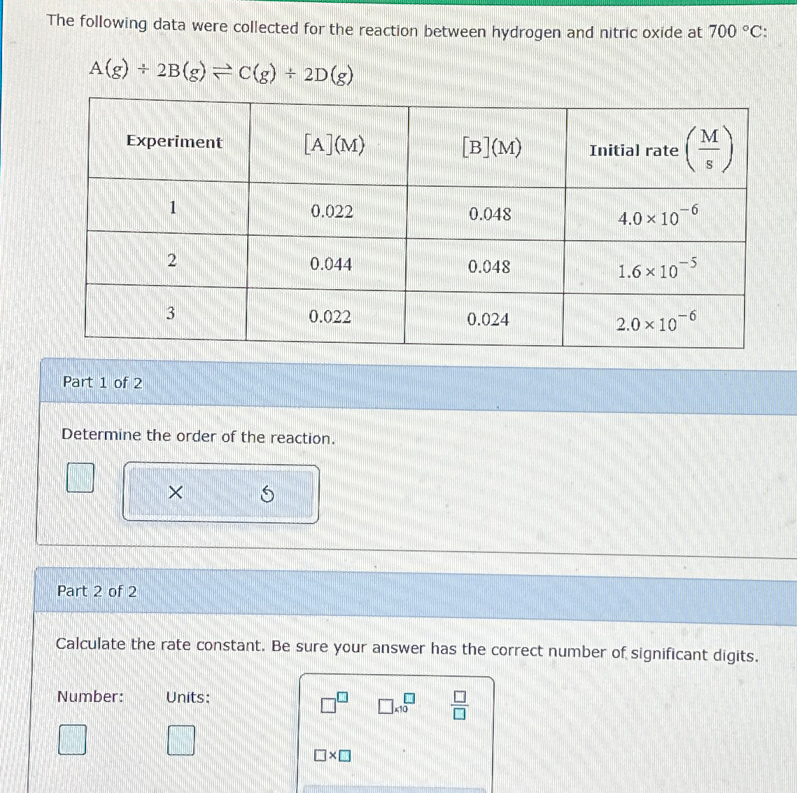 The following data were collected for the reaction | Chegg.com