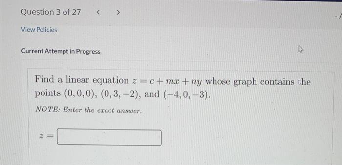 Solved Current Attempt in Progress Find a linear equation | Chegg.com
