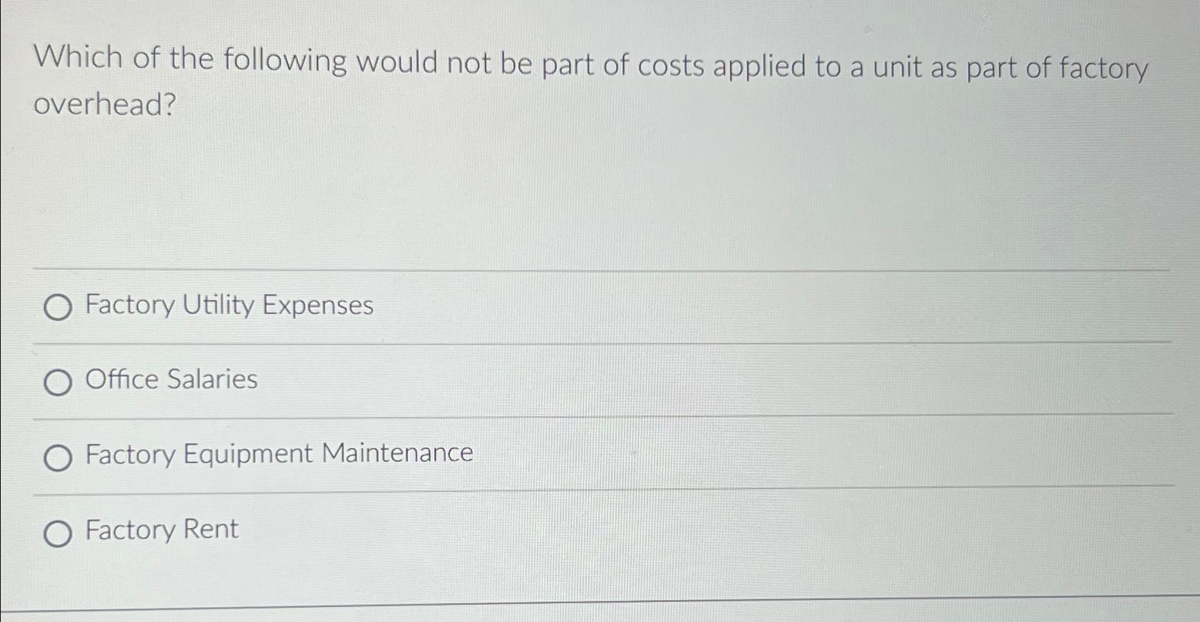 Solved Which of the following would not be part of costs | Chegg.com