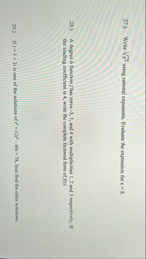 Solved 27.) ﻿Write x53 ﻿using rational exponents. Evaluate | Chegg.com