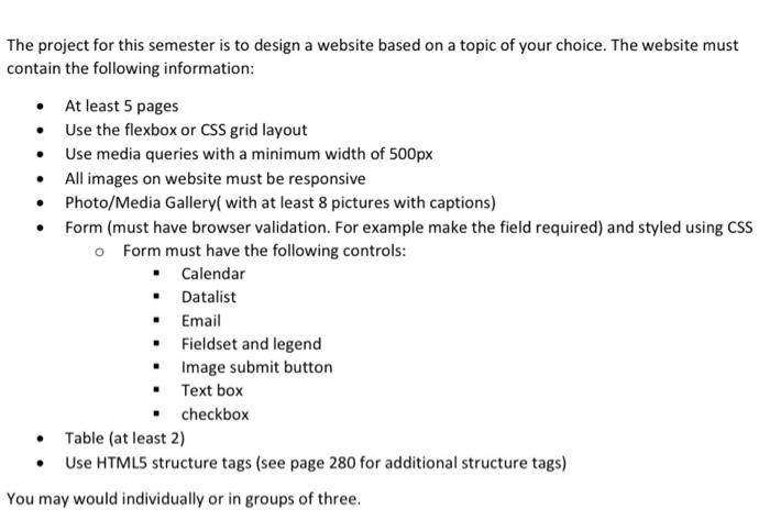 Solved The project for this semester is to design a website | Chegg.com
