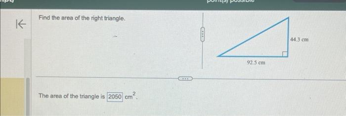 Solved Find the area of the right triangle. The area of the | Chegg.com