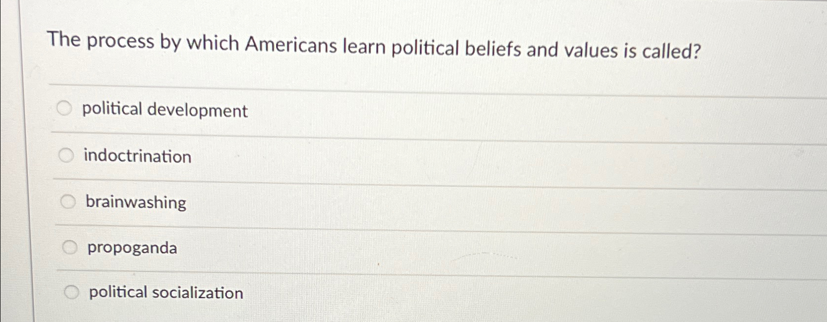 Solved The process by which Americans learn political | Chegg.com