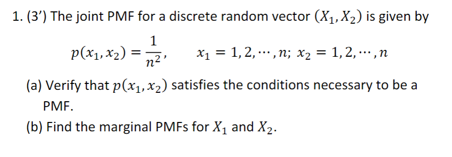 Solved (3') ﻿The joint PMF for a discrete random vector | Chegg.com