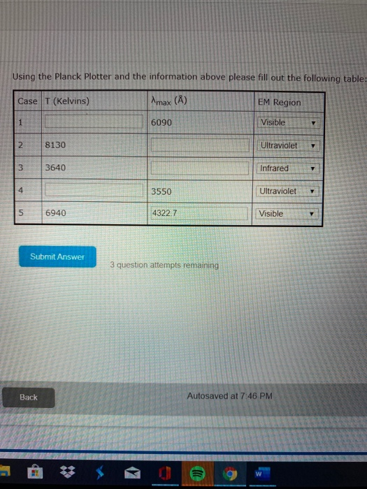 Solved Using the Planck Plotter and the information above | Chegg.com