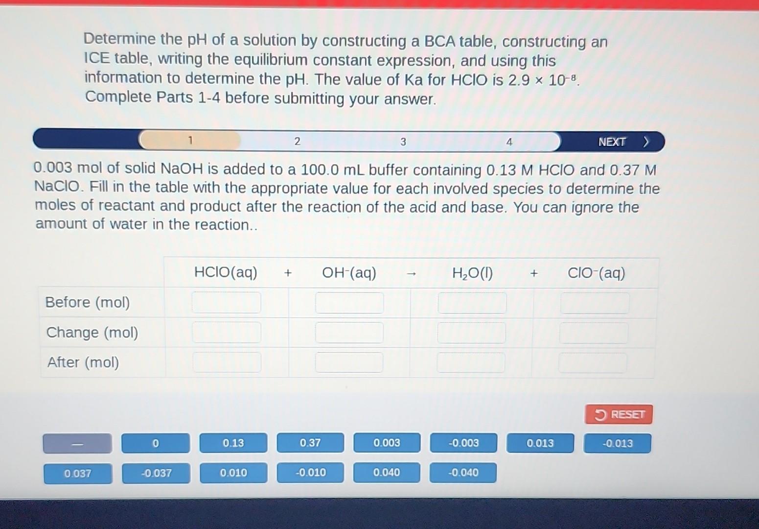 Determine the pH of a solution by constructing a BCA | Chegg.com
