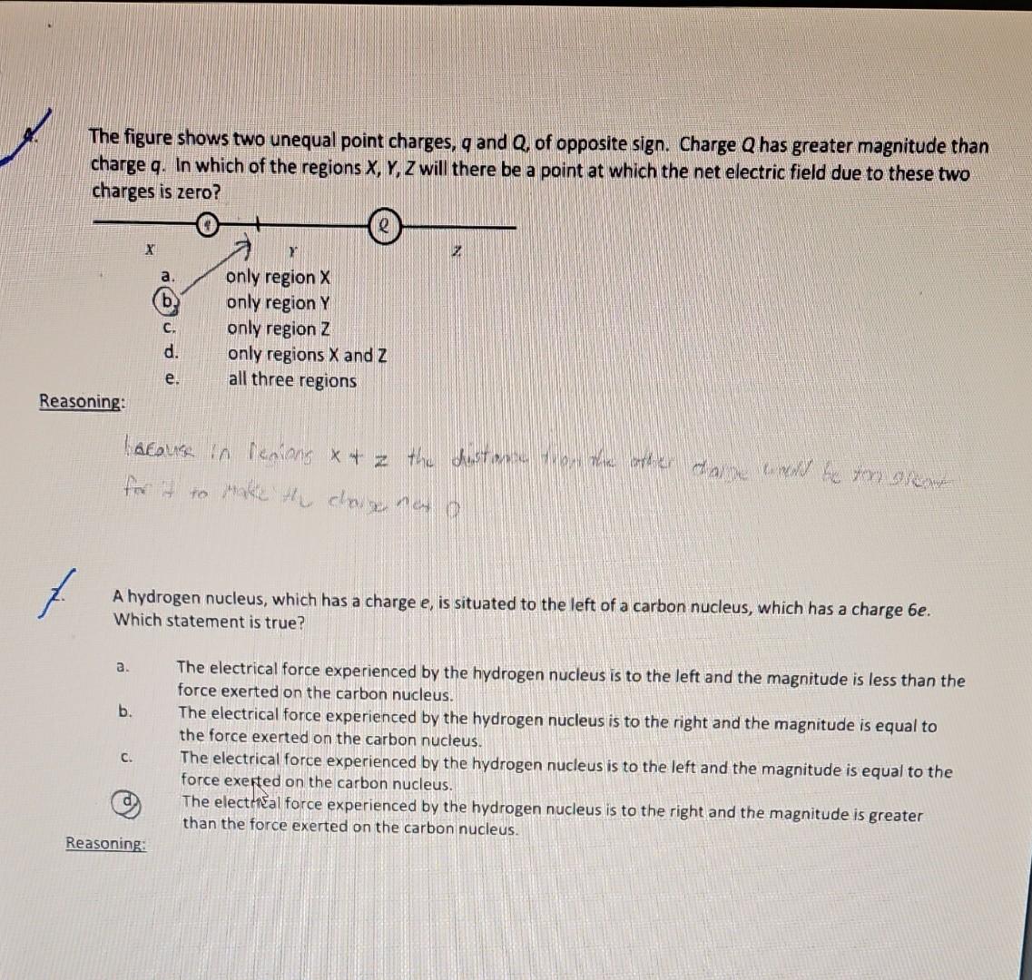 Solved The figure shows two unequal point charges, q and Q, | Chegg.com
