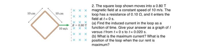 Solved 2. The square loop shown moves into a 0.80 T magnetic | Chegg.com
