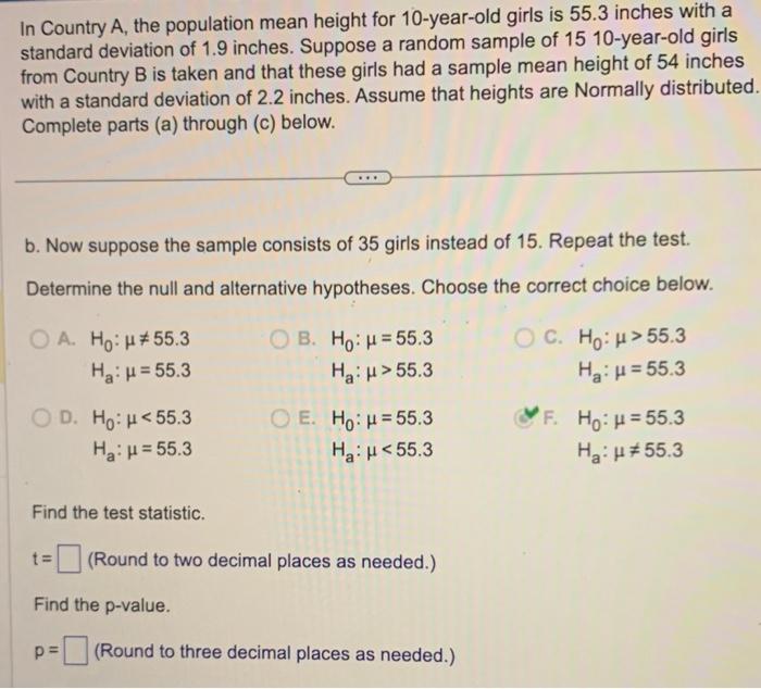 Solved In Country A, the population mean height for 10 | Chegg.com