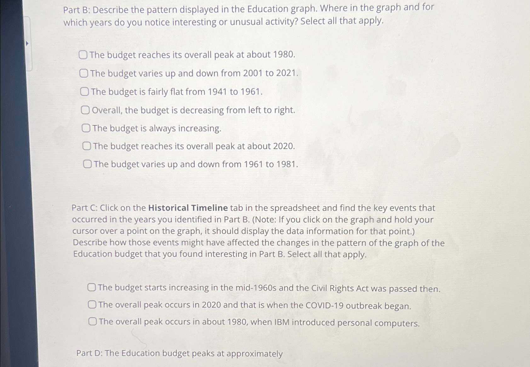 Solved Part B: Describe the pattern displayed in the | Chegg.com