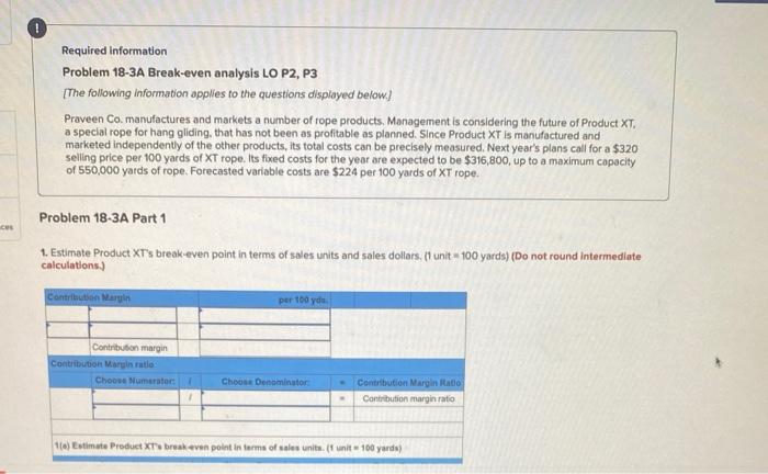 Solved Required information Problem 18-3A Break-even | Chegg.com