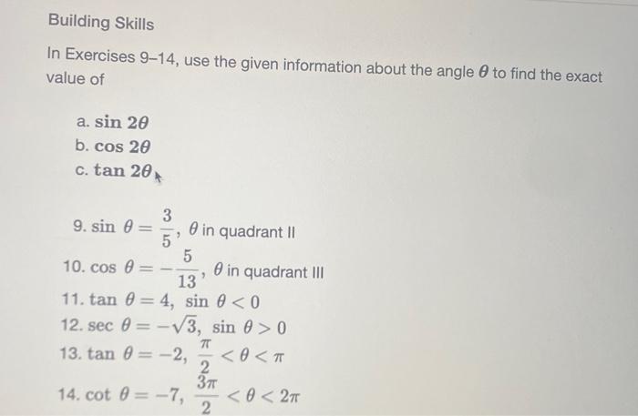 Solved Building Skills In Exercises 9-14, use the given | Chegg.com