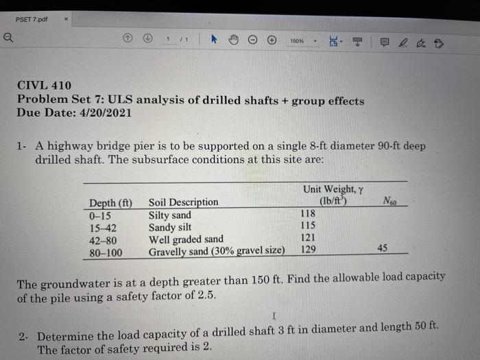 Solved PSET 7.pdf 1 11 150 3 CIVL 410 Problem Set 7: ULS | Chegg.com