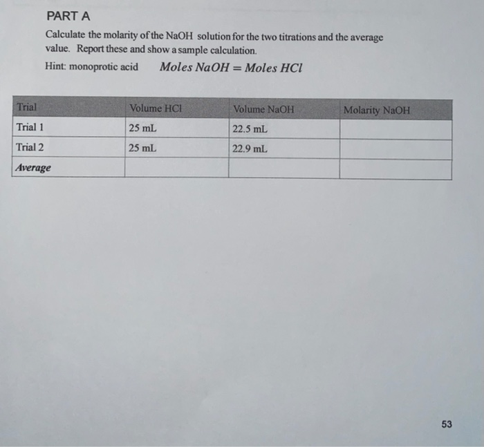 Solved PART A Calculate the molarity of the NaOH solution | Chegg.com