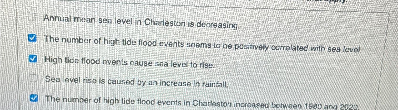 Solved Annual mean sea level in Charleston is decreasing.The | Chegg.com