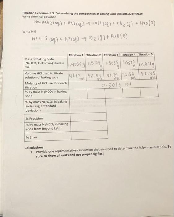Solved Write chemical equation Titration Experiment 3: | Chegg.com