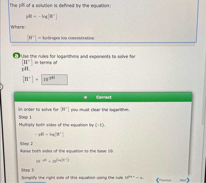 Solved The pH of a solution is defined by the equation: | Chegg.com