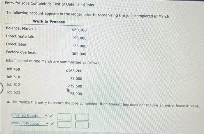 Solved Entry for Jobs Completed; Cost of Unfinished Jobs The | Chegg.com