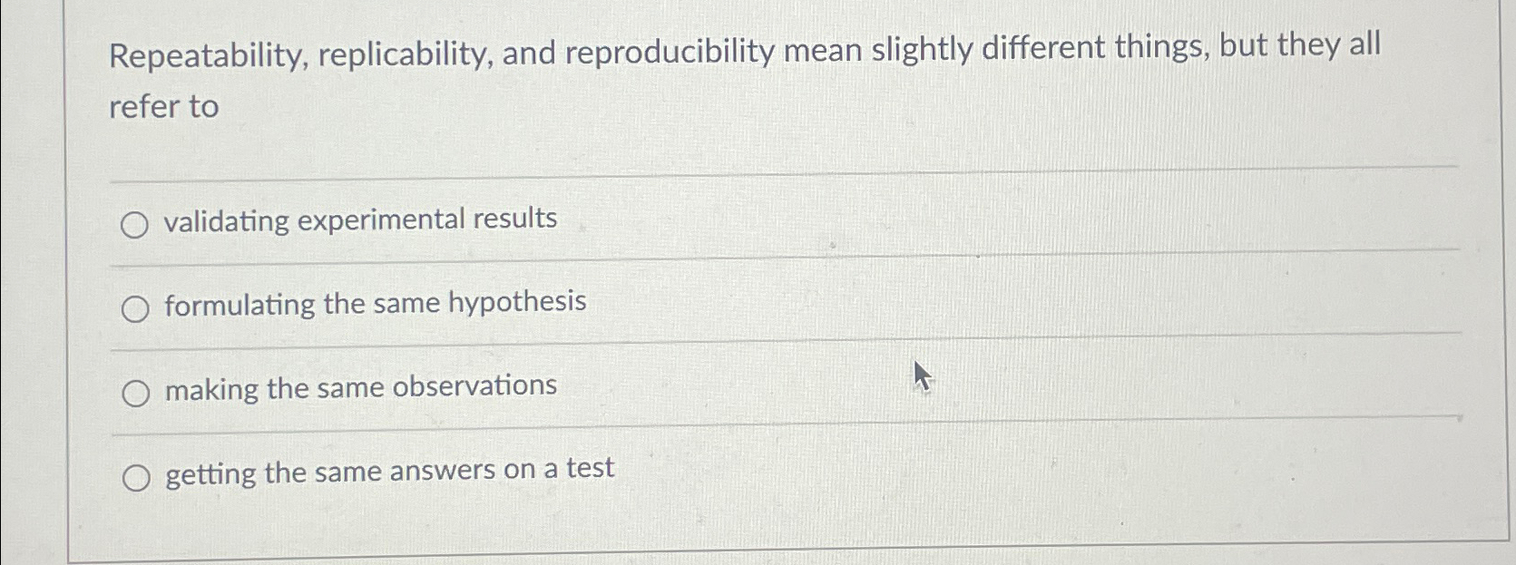 Solved Repeatability, replicability, and reproducibility | Chegg.com
