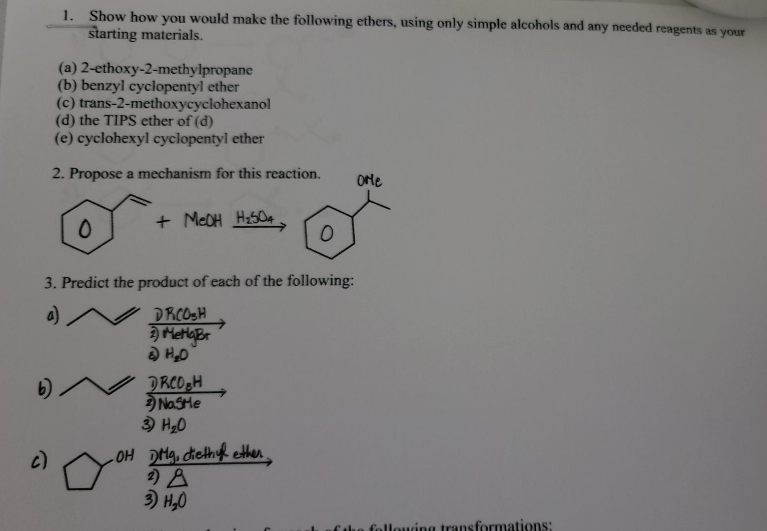 Solved 1. Show how you would make the following ethers, | Chegg.com