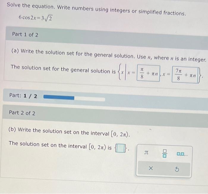 Solved Solve the equation. Write numbers using integers or | Chegg.com