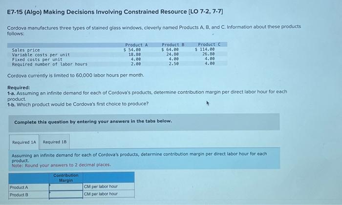 Solved E7-15 (Algo) Making Decisions Involving Constrained | Chegg.com